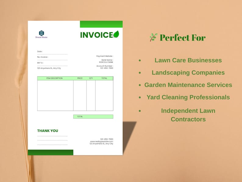 Lawn Care Invoice Template | Editable Landscaping Invoice | Canva Lawn ...