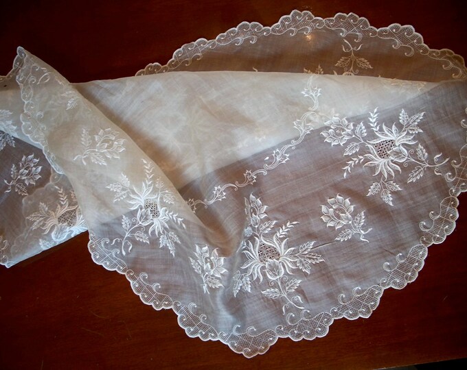 Rare Vintage Piña Cloth Round Table Topper, Heavily Embroidered ...