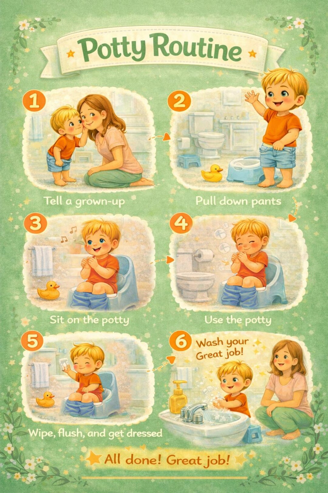 Potty Training Routine Poster - Green - Etsy