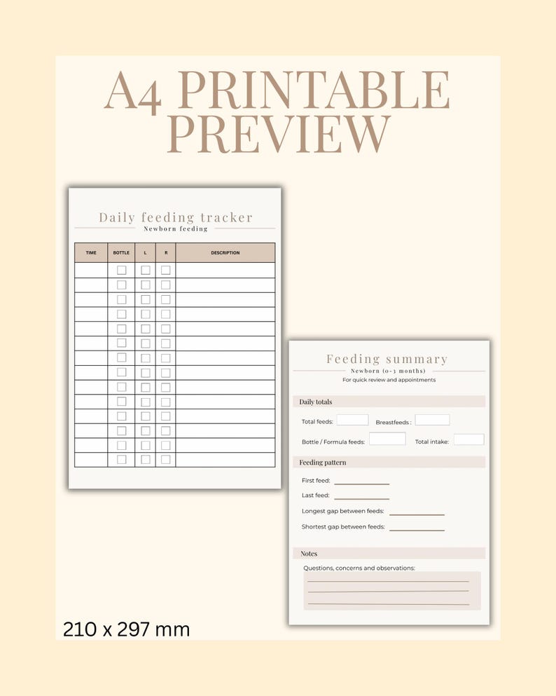 Feeding Tracker Printable and Digital, Baby Feeding Log, Newborn ...