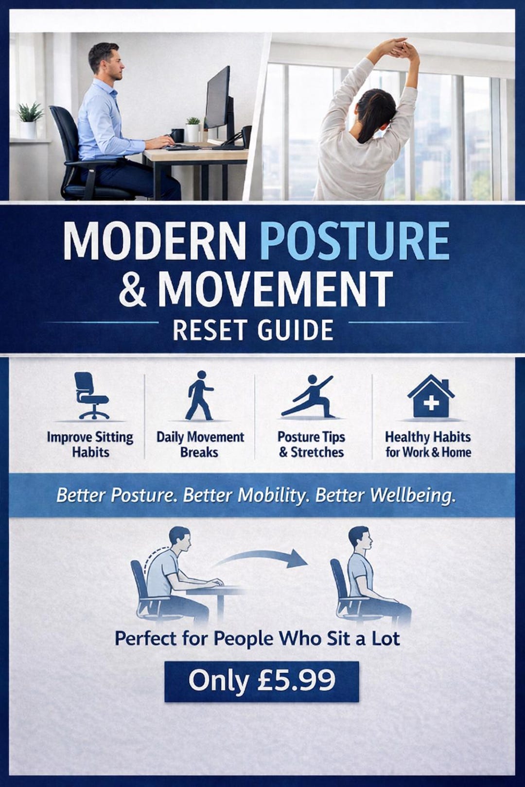 Modern Posture Guide PDF for Desk Workers | Workday Movement Reset ...