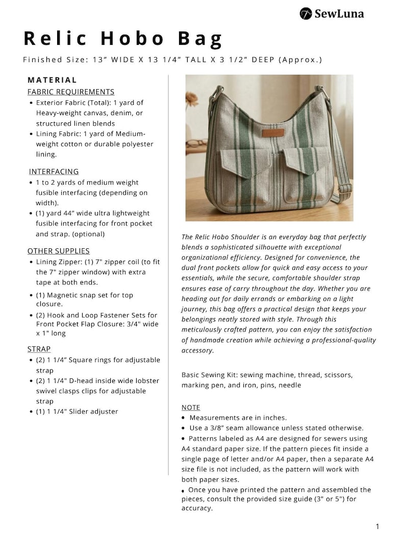 Relic Hobo Bag Sewing Pattern PDF | Slouchy Shoulder Bag Tutorial | DIY ...