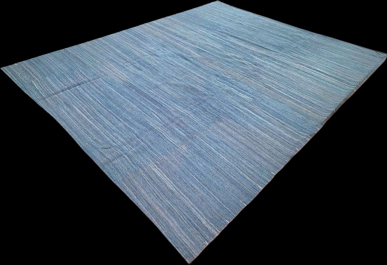 Handmade Large Flat-weave Handspun Wool Oceanic Blue Area Rug - Etsy