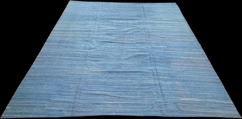 Handmade Large Flat-weave Handspun Wool Oceanic Blue Area Rug - Etsy