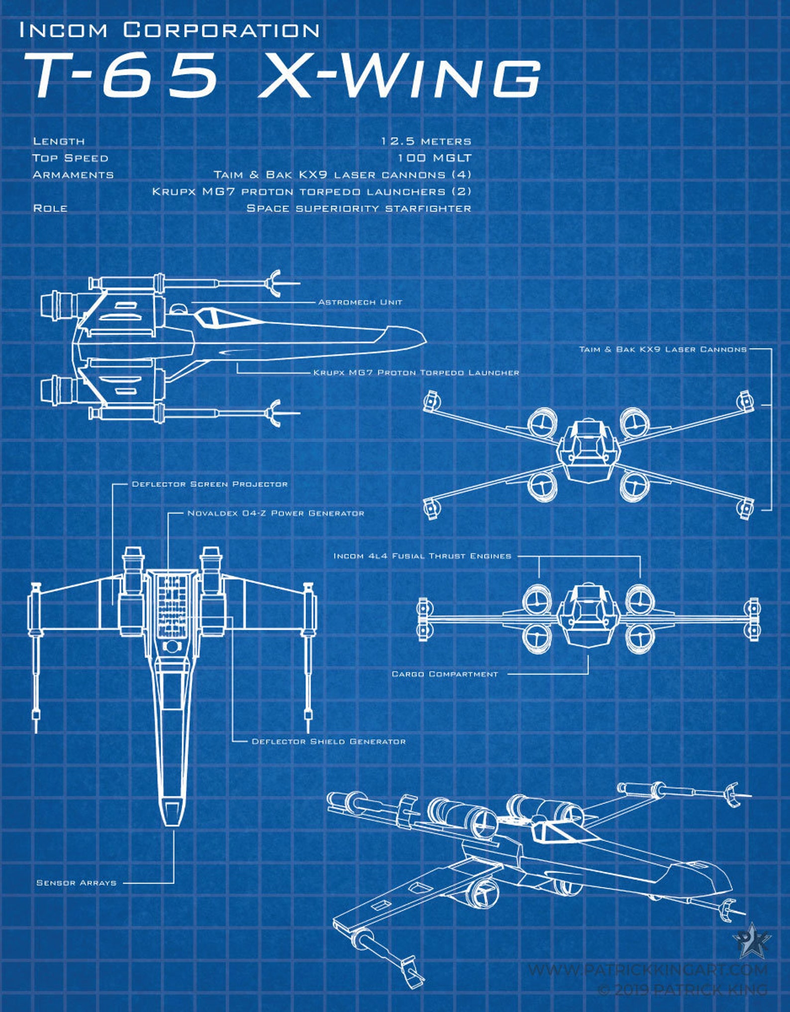 Star Wars X-Wing Schematic Art Print Rebel Alliance | Etsy