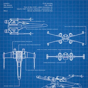 Star Wars X-wing Schematic Art Print - Rebel, Alliance, Resistance, Starfighter, Blueprint ...