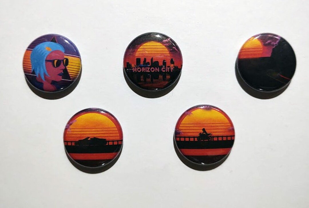 Horizon City Buttons 1 Buttons, Pins, Synthwave, Retro, 80s, Neon ...
