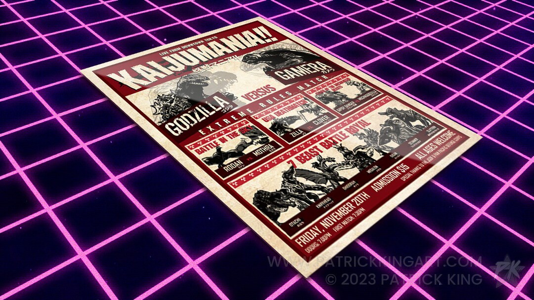 Kaijumania Wrestling Poster Vinyl Sticker Kaiju, Godzilla, Gamera ...