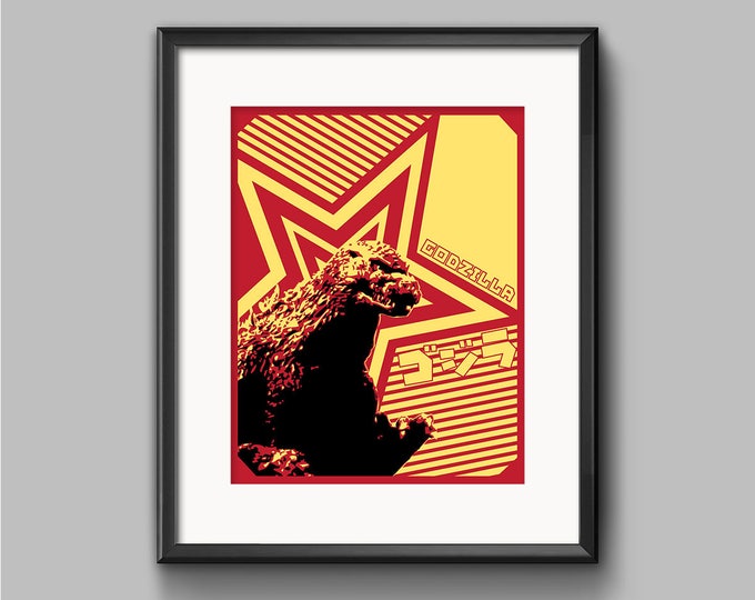 Godzilla Propaganda Poster Art Print and Sticker Japanese, Kaiju ...