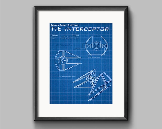 Star Wars TIE Interceptor Schematic Art Print TIE Fighter | Etsy