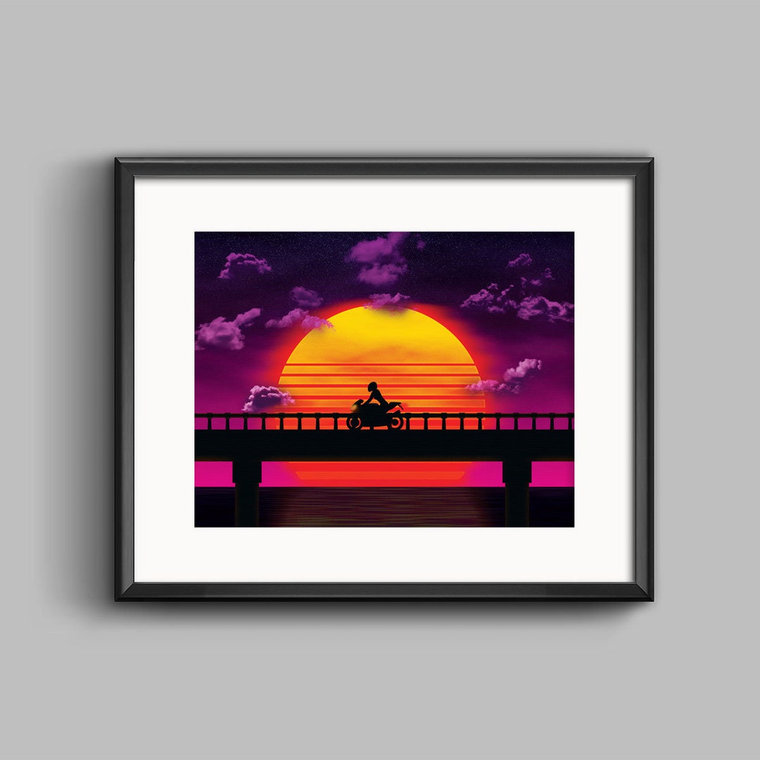 Causeway (bike) Art Print - Synthwave, Vaporwave, Outrun, 80s, Retro ...