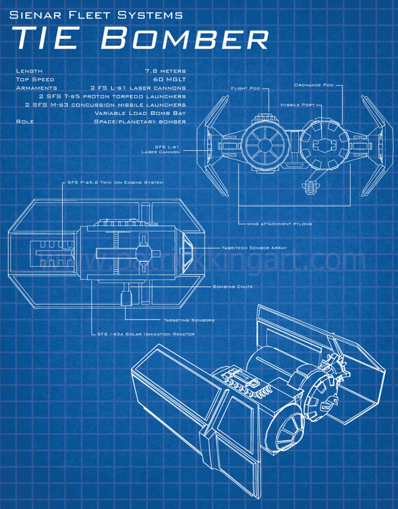 Star Wars TIE Bomber Schematic Art Print TIE Fighter TIE - Etsy