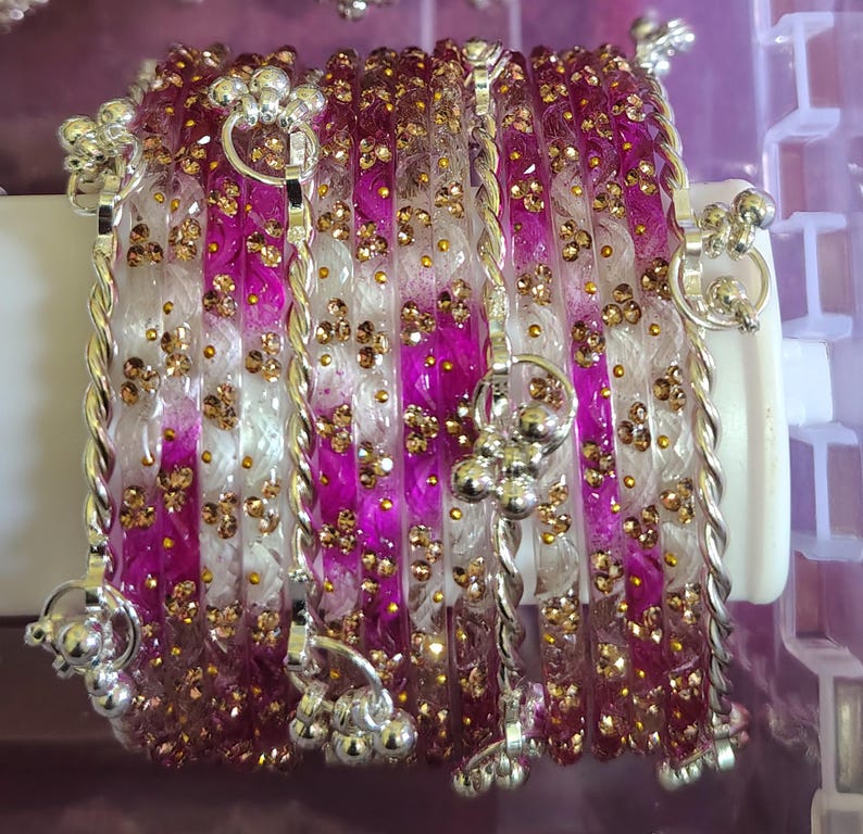 Colorful Indian Glass Bangles | Gold Glitter Charm Set, Bridal Wedding ...