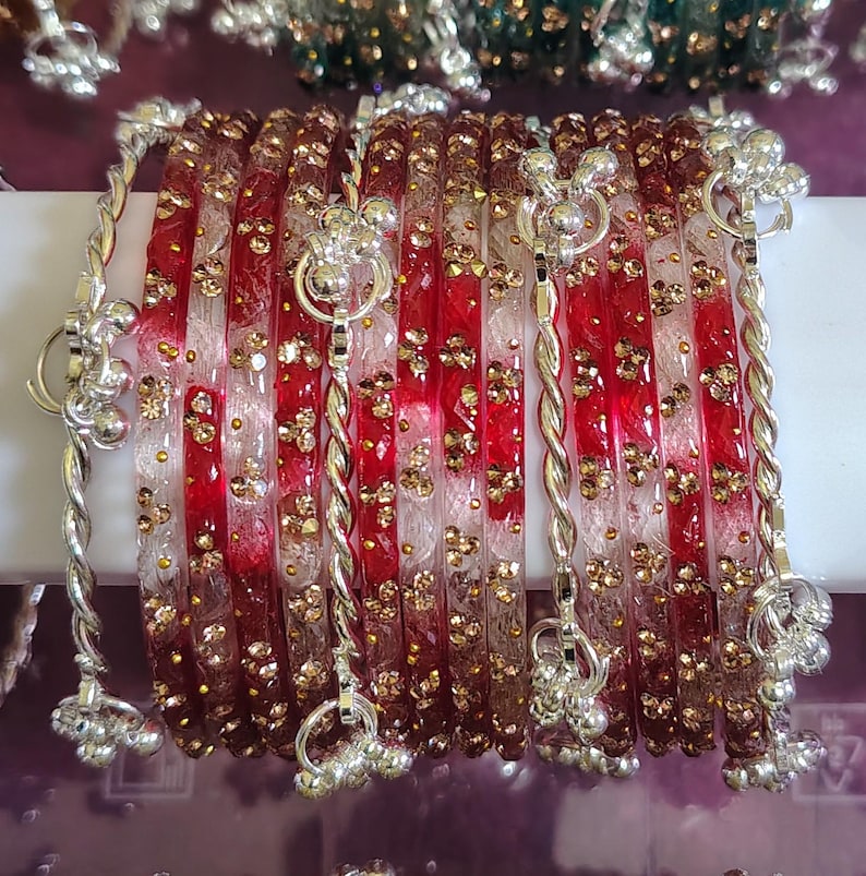Colorful Indian Glass Bangles | Gold Glitter Charm Set, Bridal Wedding ...