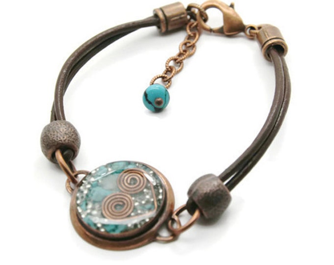 Orgone Energy Bracelet Leather Friendship Bracelet Copper & Turquoise ...