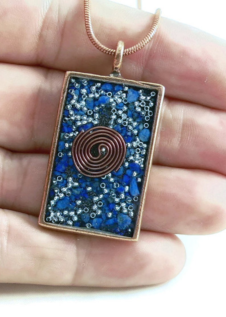 Orgone Energy Pendant Copper Rectangle w/Lapis Lazuli | Etsy