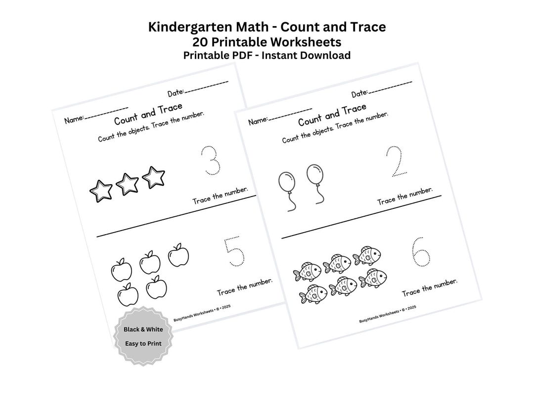 Kindergarten Count and Trace Numbers Worksheets | Counting Practice 1 ...