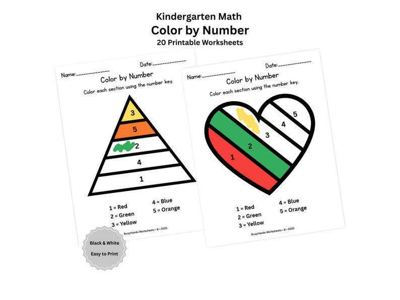 Kindergarten Color by Number Worksheets | Numbers 1–5 Math Activity ...