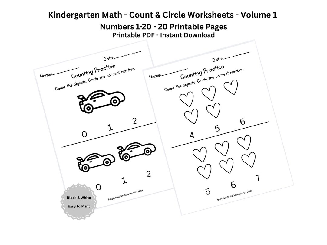 Kindergarten Counting Worksheets 1–20 | Count and Circle Numbers ...