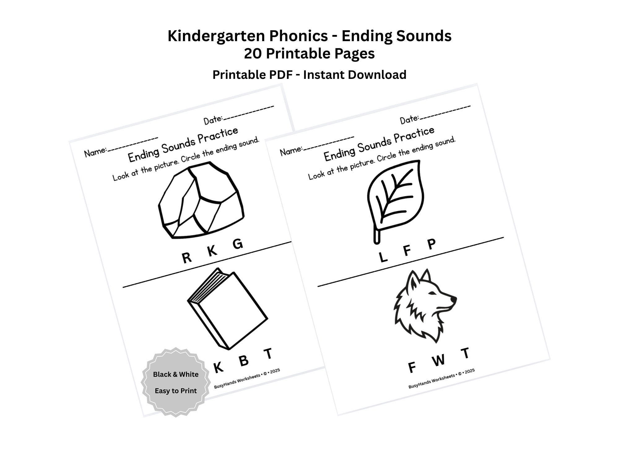 Kindergarten Ending Sounds Worksheets | Phonics Practice | Circle the ...
