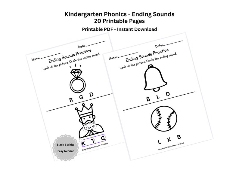 Kindergarten Ending Sounds Worksheets | Phonics Practice | Circle the ...