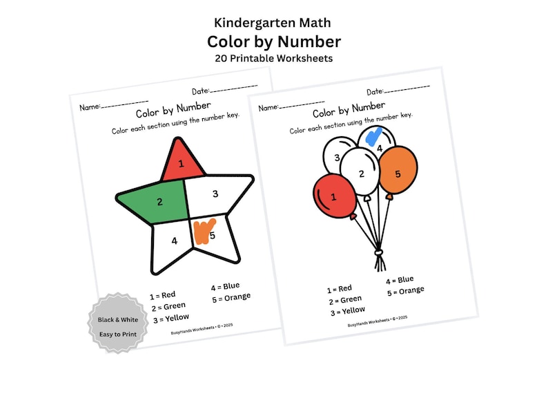 Kindergarten Color by Number Worksheets | Numbers 1–5 Math Activity ...
