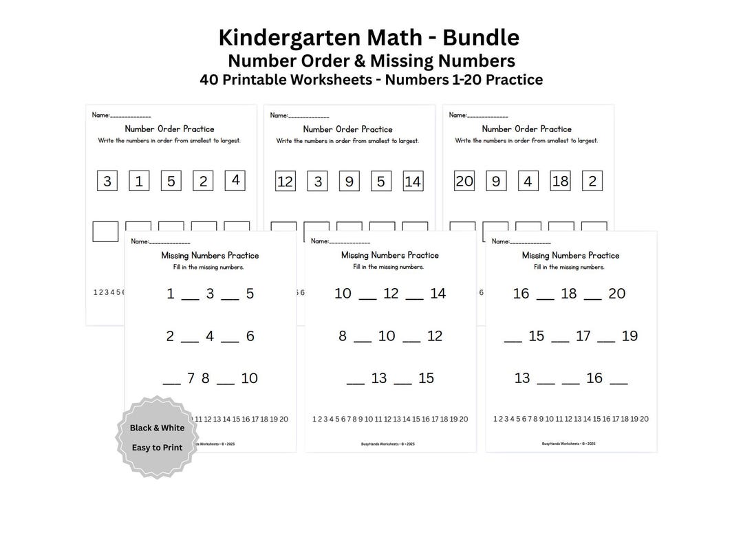 Kindergarten Math Worksheets Bundle | Number Order & Missing Numbers ...