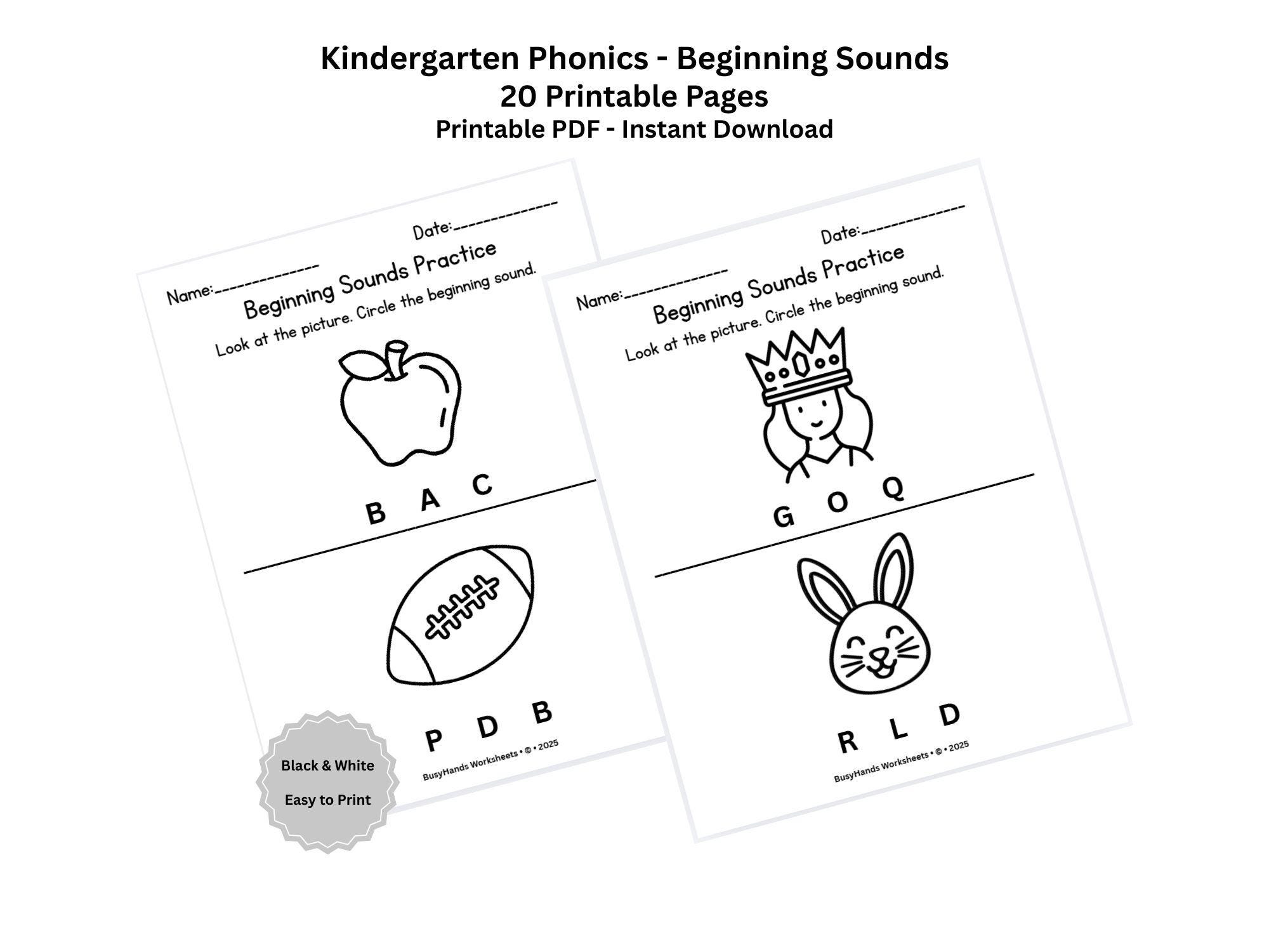Kindergarten Beginning Sounds Worksheets | Phonics Practice | Circle ...