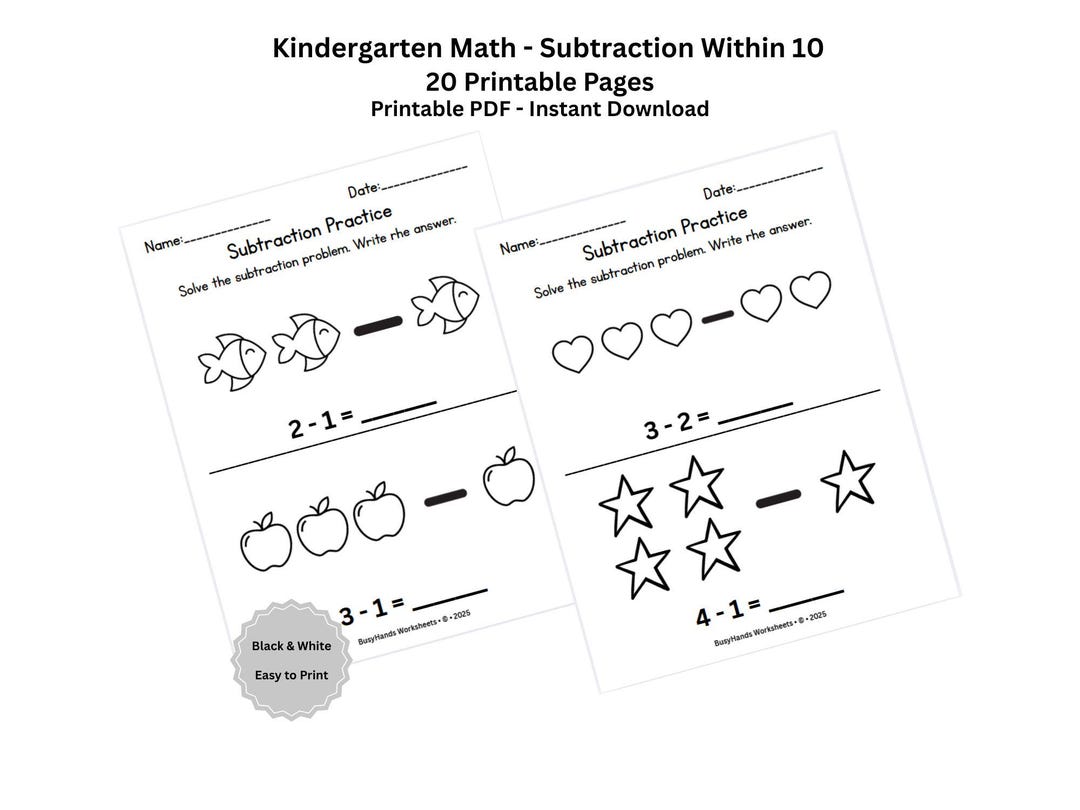 Kindergarten Subtraction Worksheets Within 10 | Picture Subtraction ...