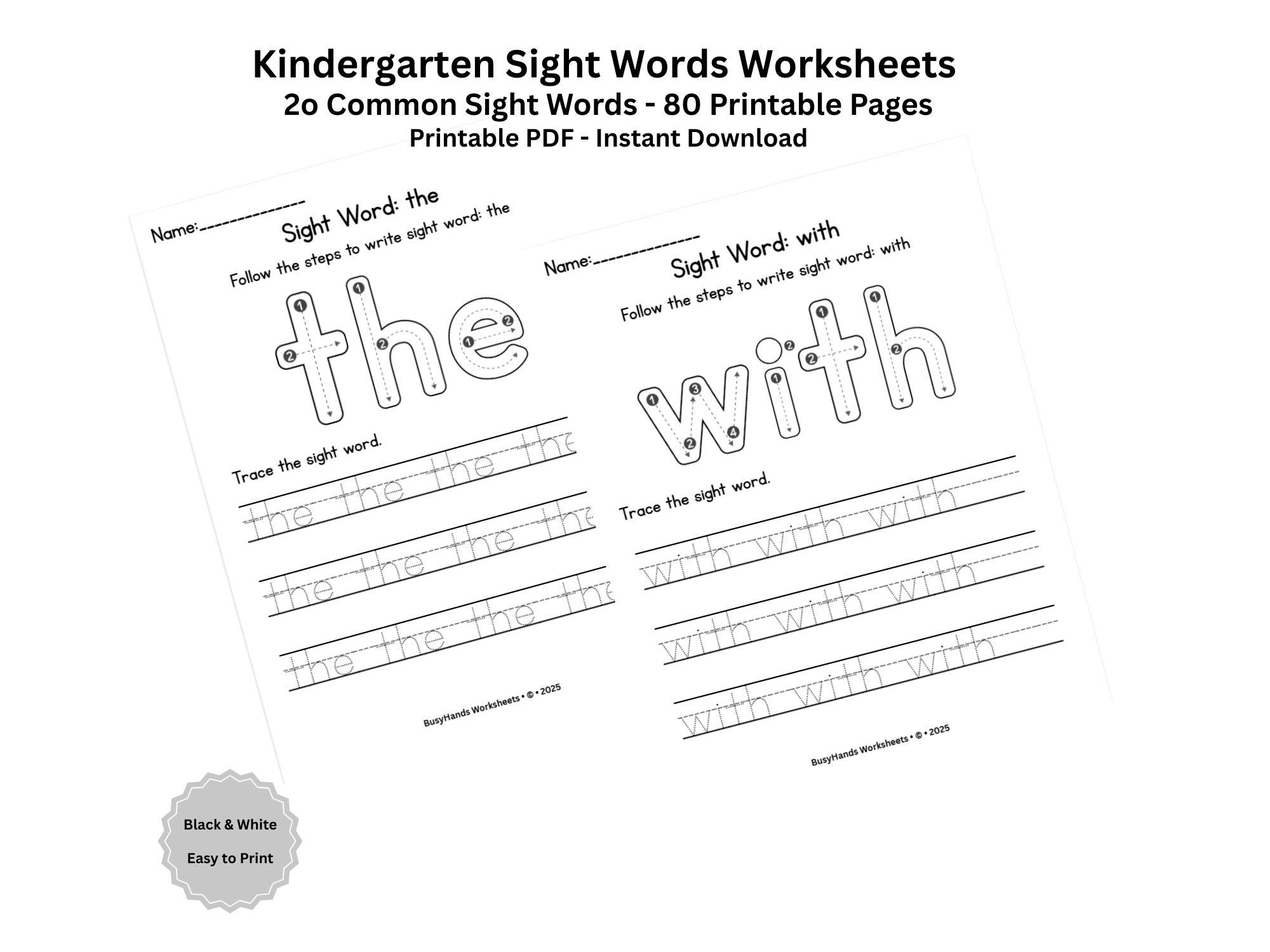 Kindergarten Sight Word Worksheets | 20 Sight Words | 80 Pages ...