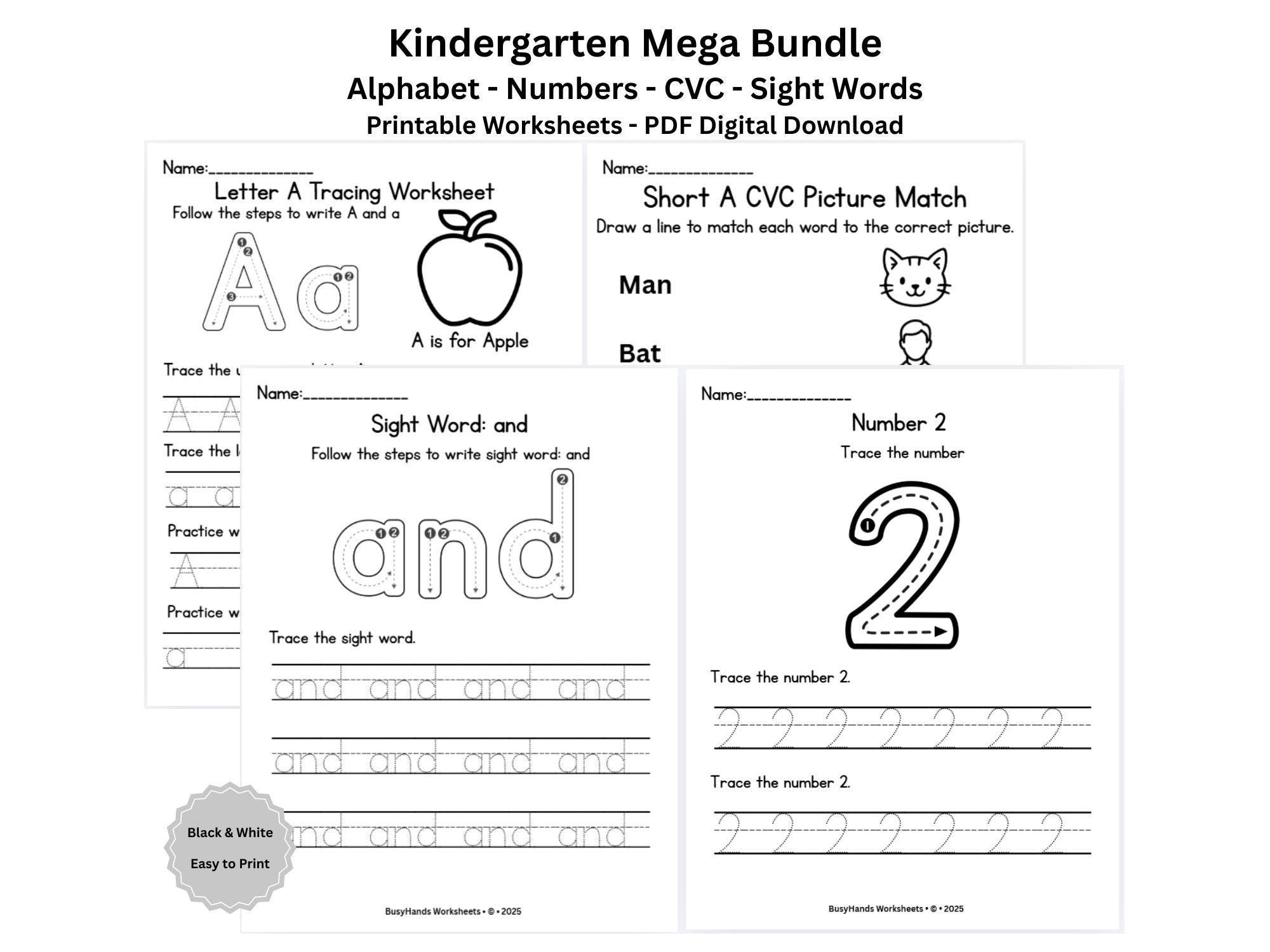 Kindergarten Mega Bundle | Alphabet, Numbers, CVC & Sight Words ...