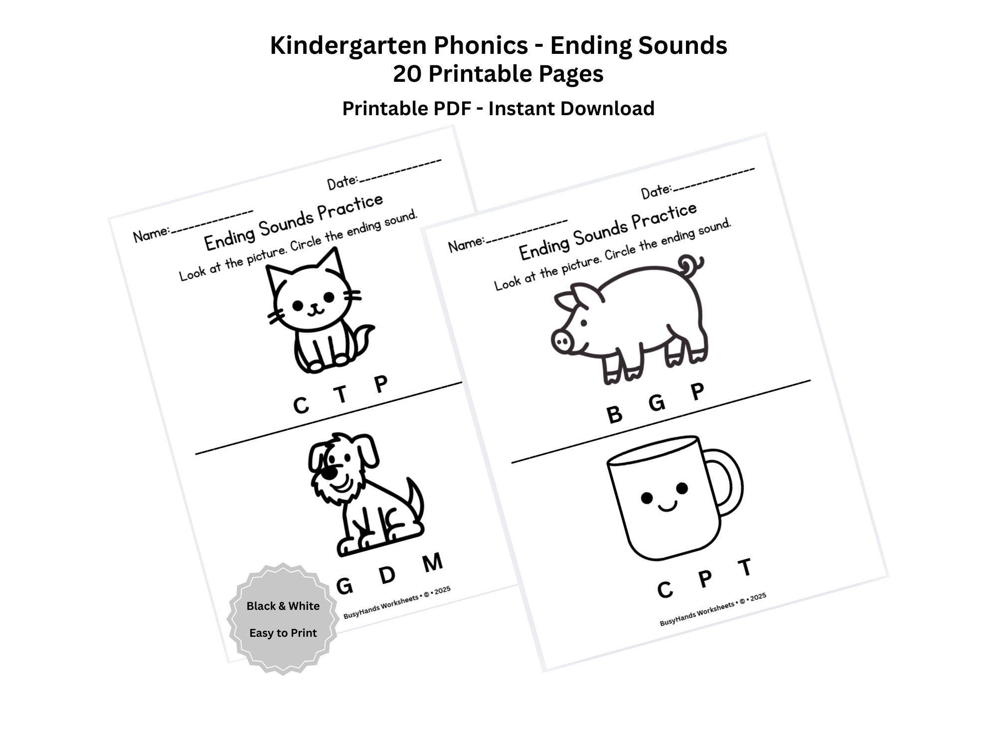 Kindergarten Ending Sounds Worksheets | Phonics Practice | Circle the ...