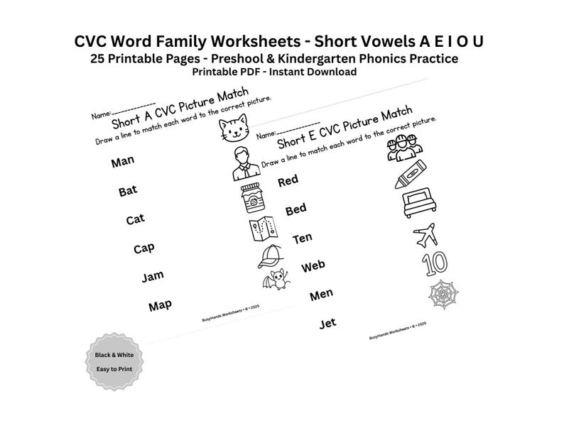 CVC Word Family Worksheets | Short Vowels A E I O U | Kindergarten ...