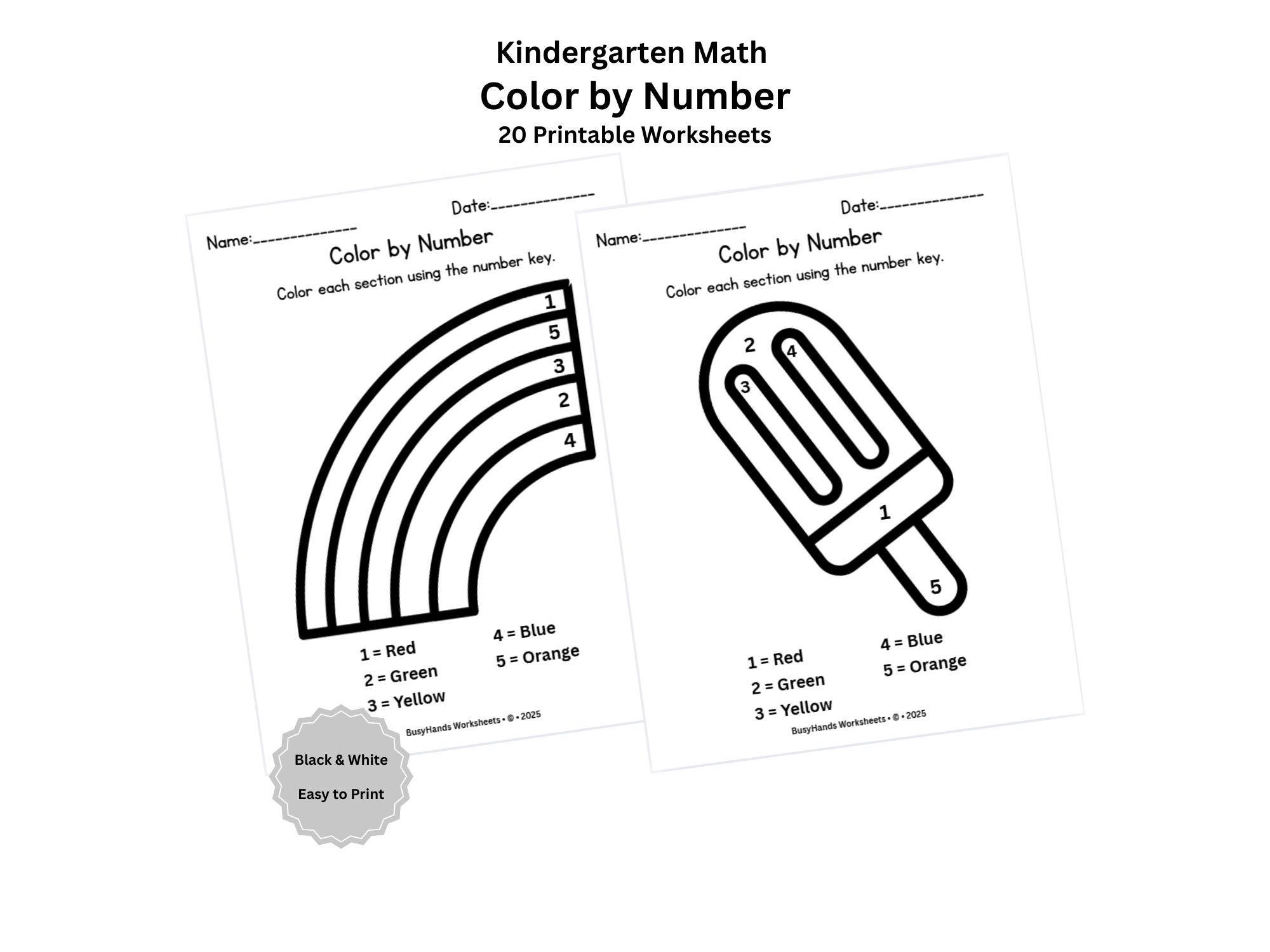 Kindergarten Color by Number Worksheets | Numbers 1–5 Math Activity ...