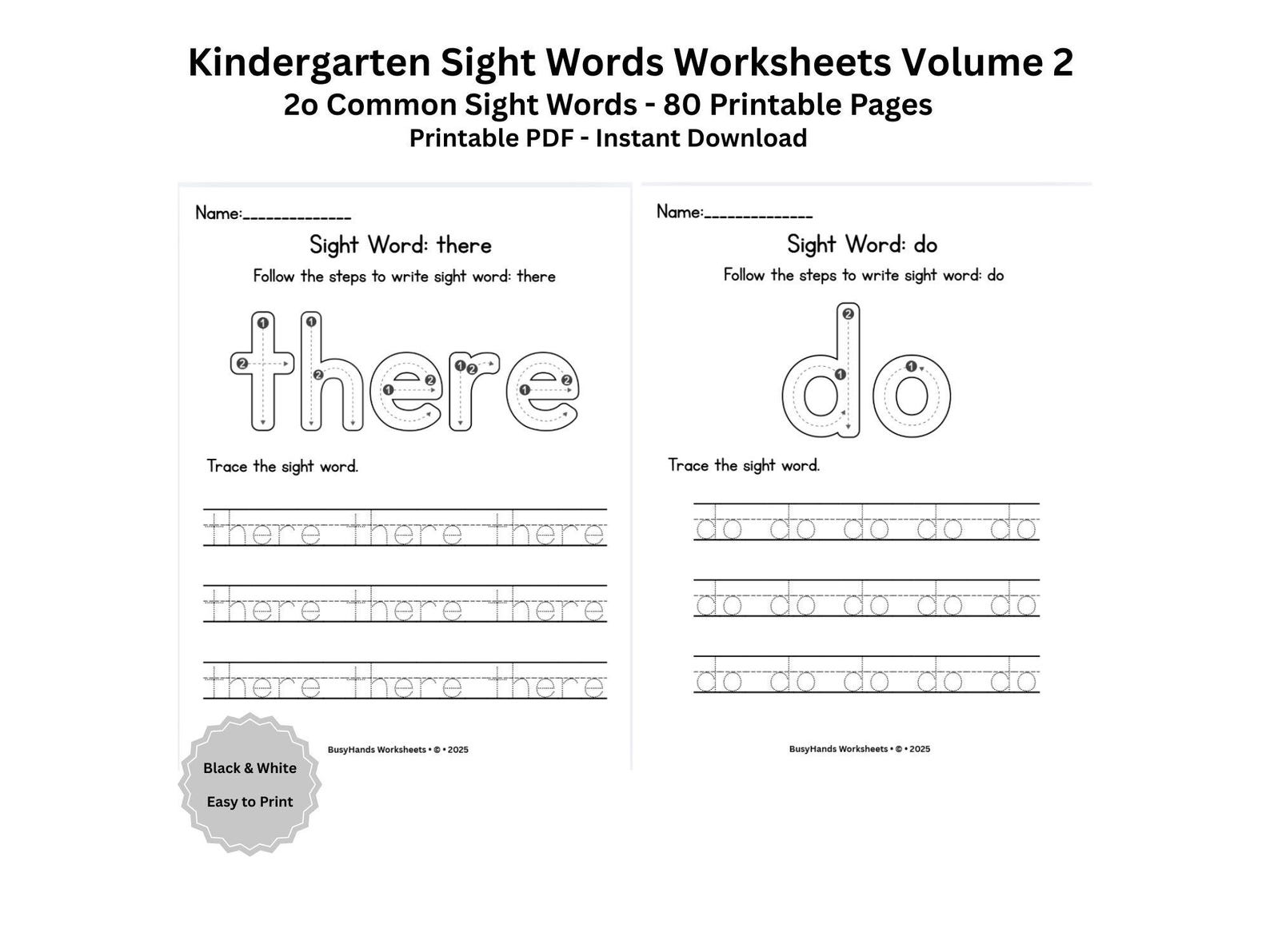 Kindergarten Sight Words Worksheets Volume 2 | 20 High Frequency Words ...