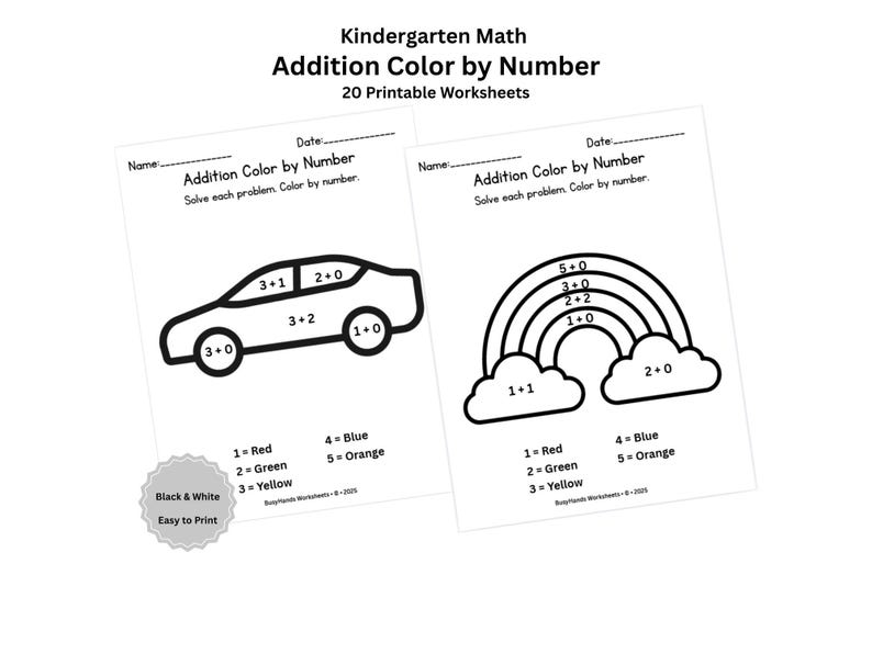Kindergarten Addition Color by Number Worksheets | Addition Within 5 ...