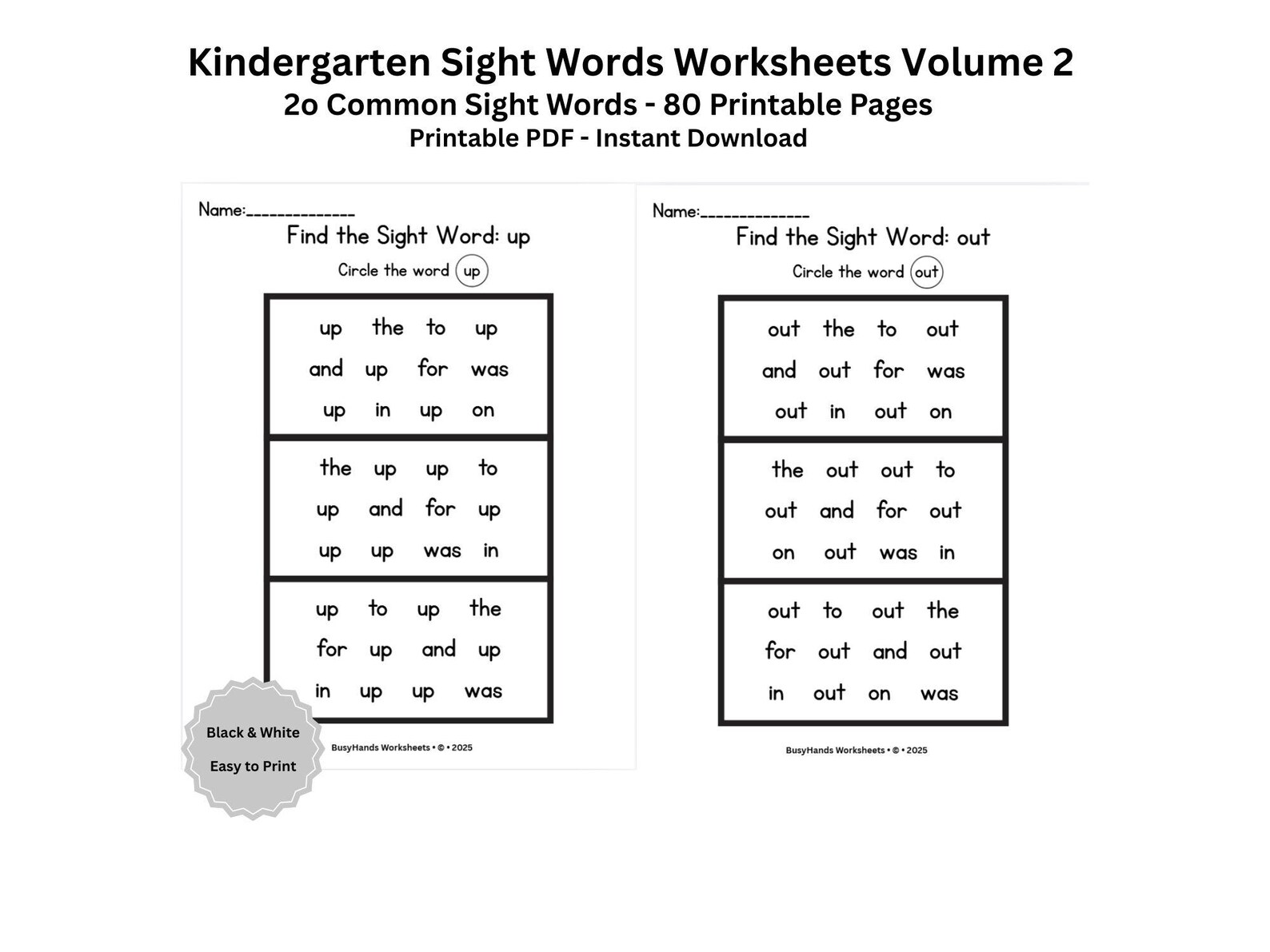 Kindergarten Sight Words Worksheets Volume 2 | 20 High Frequency Words ...