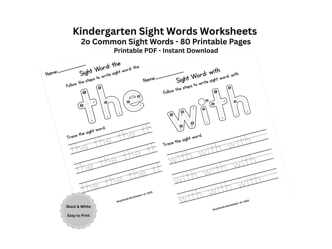 Kindergarten Sight Word Worksheets | 20 Sight Words | 80 Pages ...