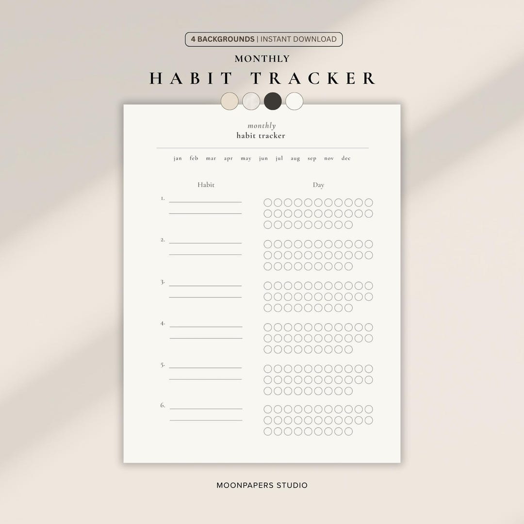 Monthly Habit Tracker Printable, Digital Habit Tracker Template ...