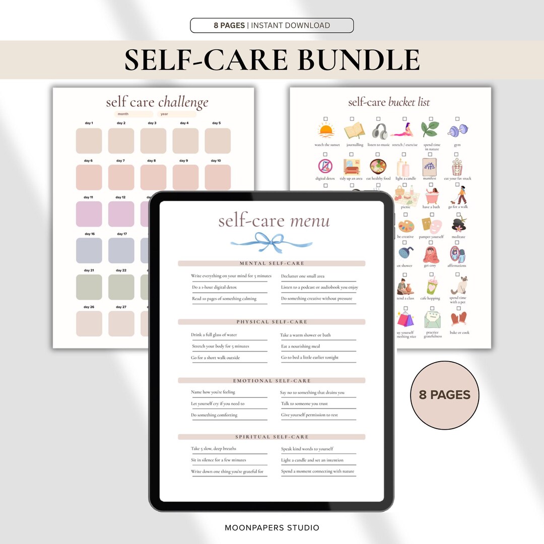 Self Care Checklist Bundle Printable, Daily Editable Planner, 30 Days ...
