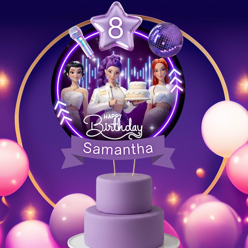 K-pop Demon Hunters Cake Topper | Editable Birthday Party Decor (canva ...