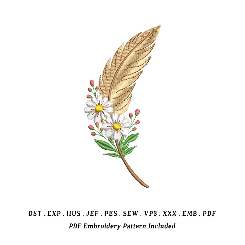 Feather Flower Embroidery Design – Elegant Floral Feather, EMB Included ...