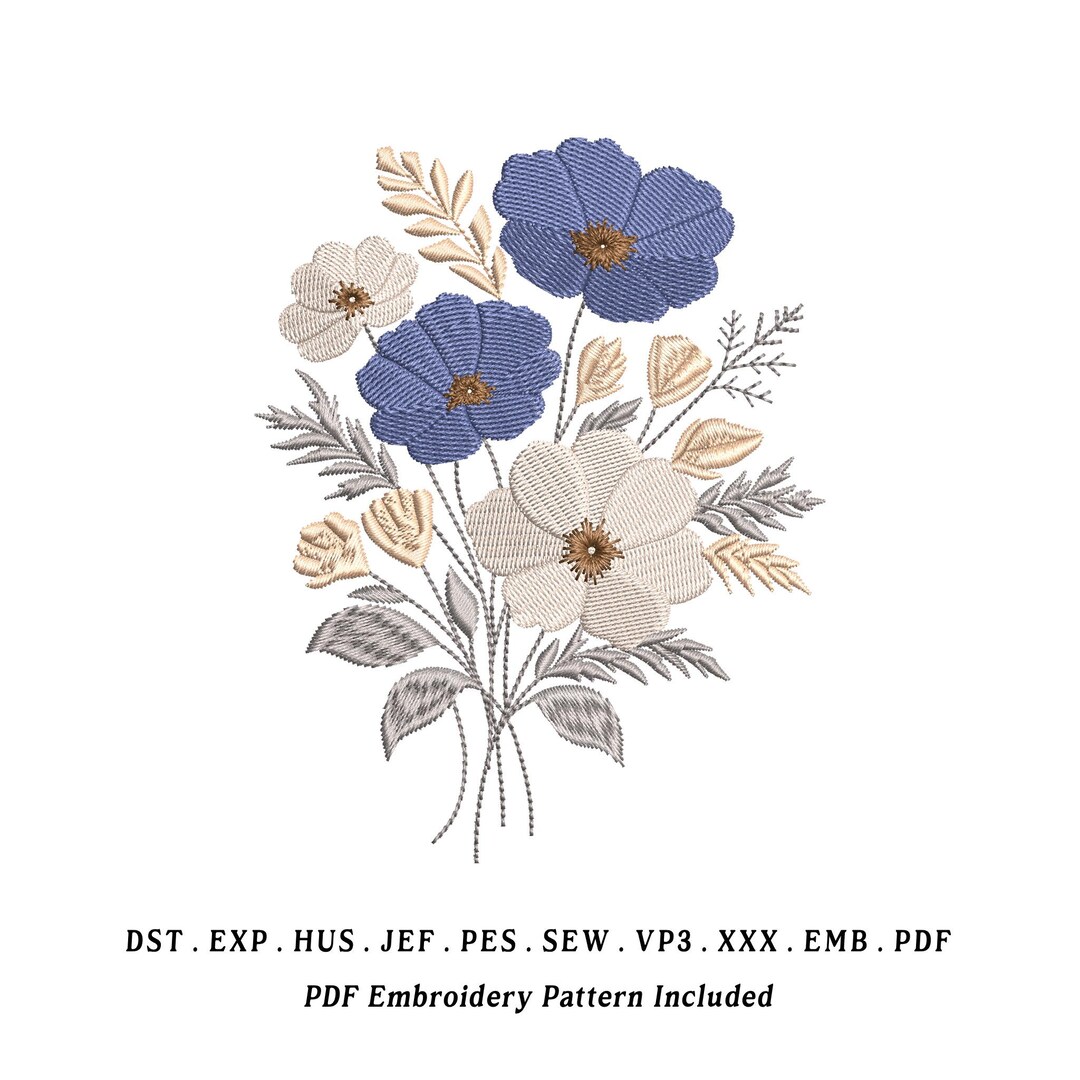 Ethereal Poppy Floral Embroidery Design, Elegant Poppy Flower Machine ...