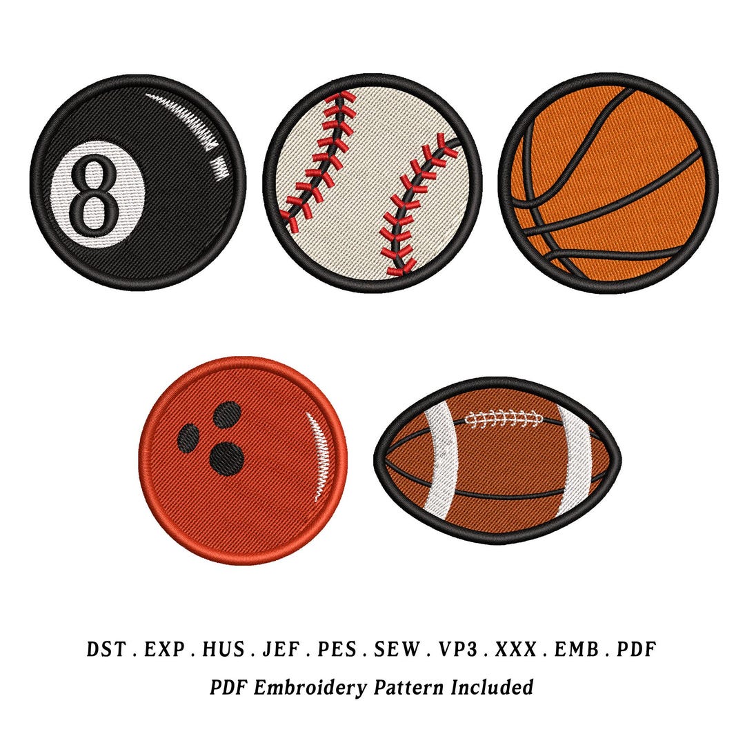 Sport Ball Embroidery Designs – Bowling, Football, Basketball ...