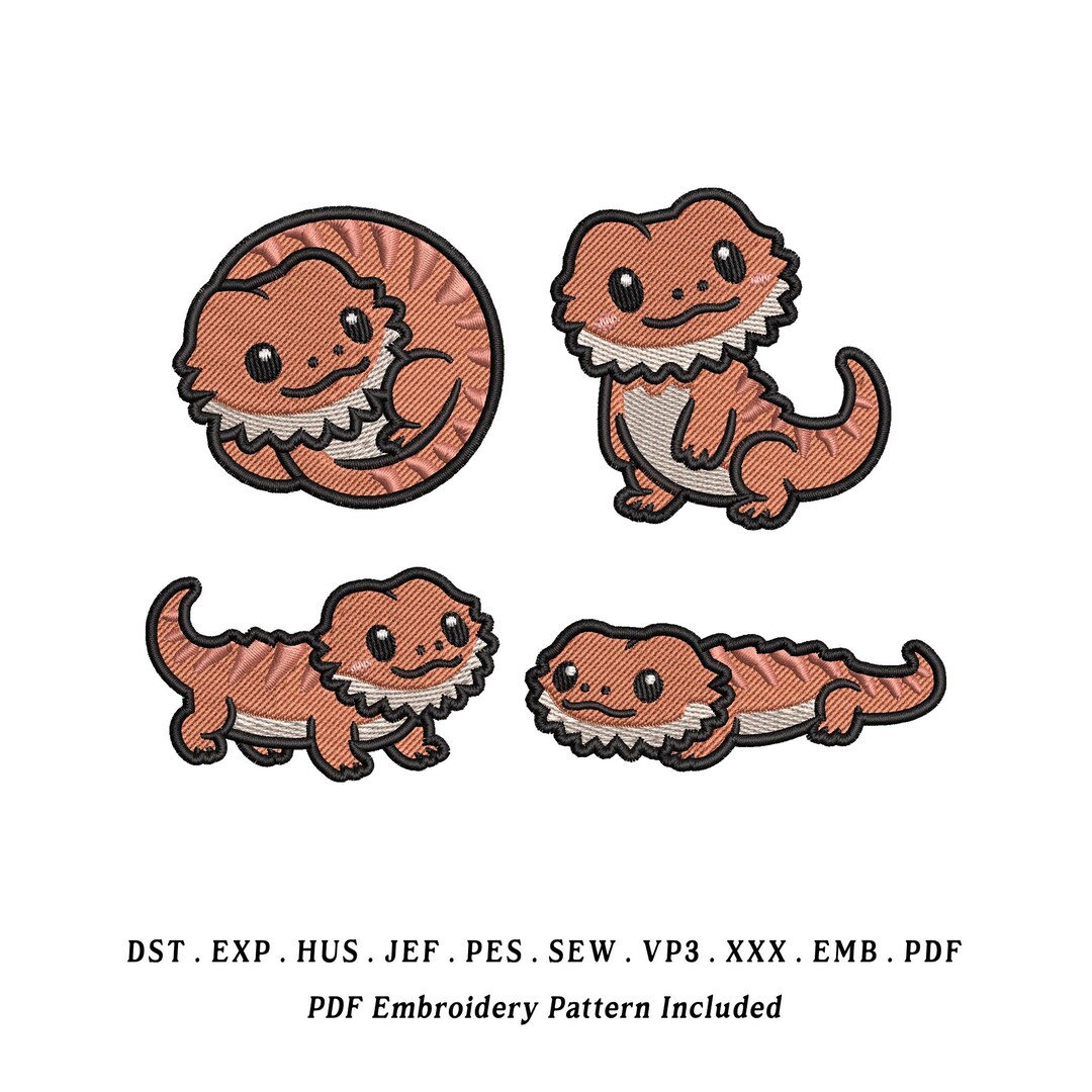 Chibi Bearded Dragon Embroidery Design, Cute Bearded Dragon Machine ...