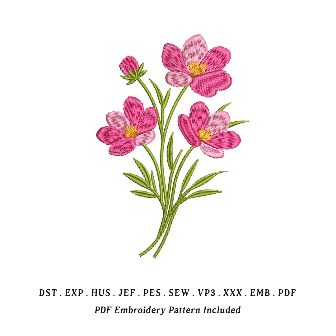 Magenta Wildflower Embroidery Design, Floral Machine Embroidery Pattern ...