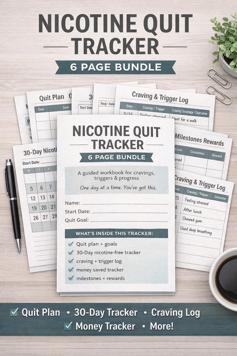 Nicotine Quit Tracker Printable | Bundle | Journal | 30 Day Tracker ...