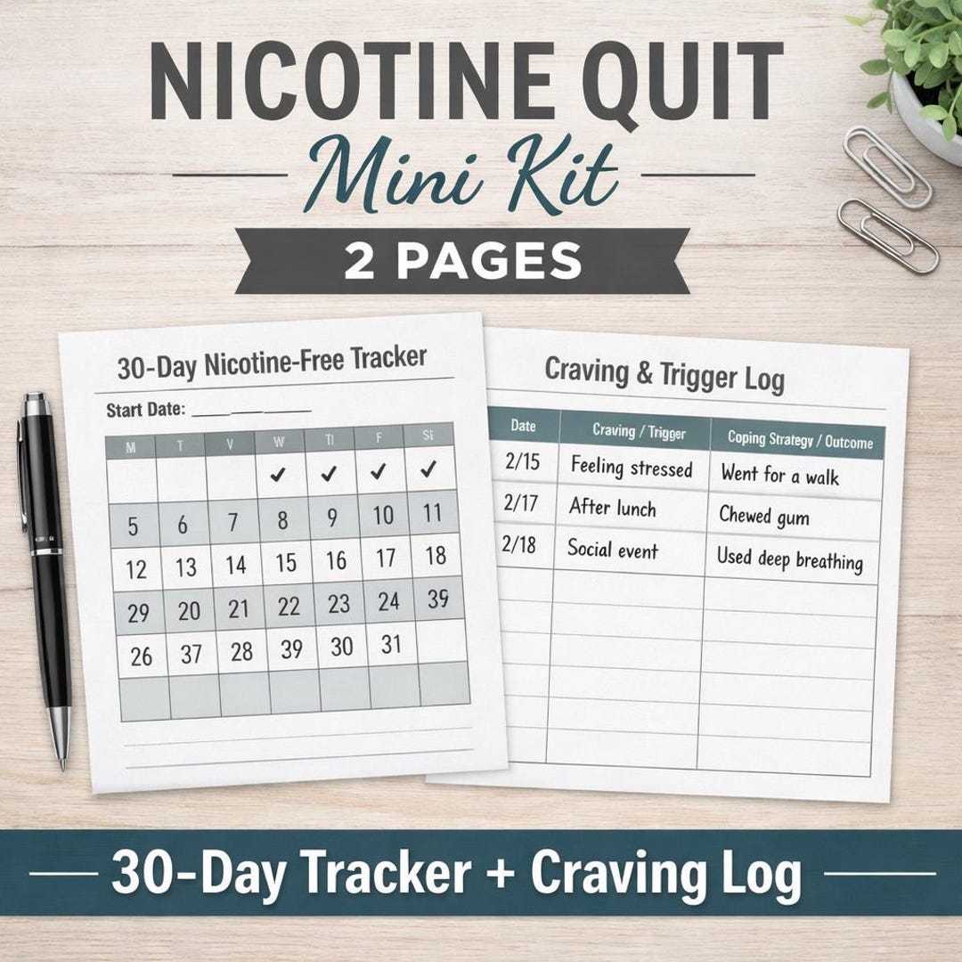 Nicotine Quit Tracker Printable| Journal | 30 Day Tracker& Cravings Log ...