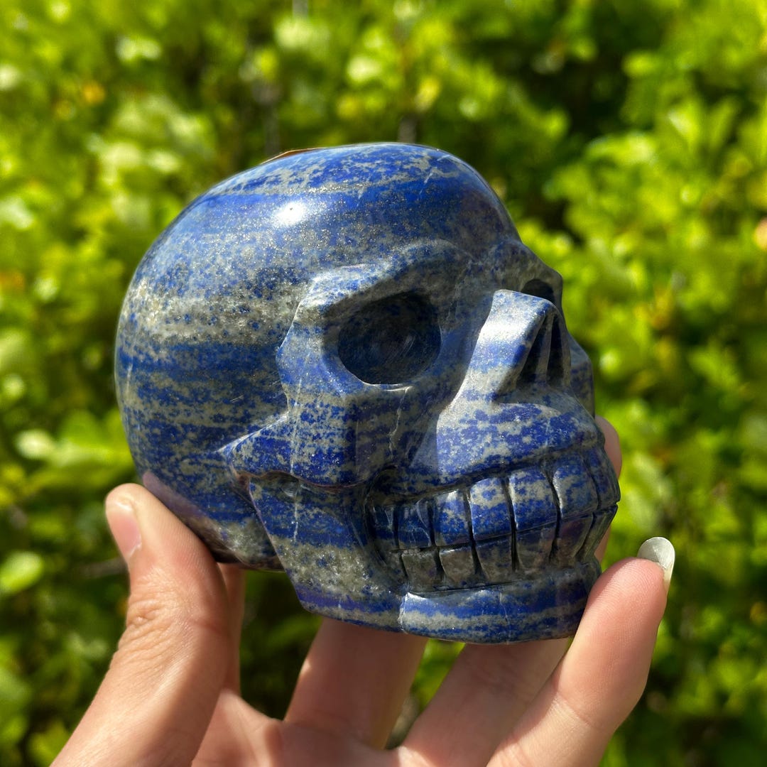 Realistic Lapis Lazuli Skull Carving, Natural Blue Crystal Skull With ...