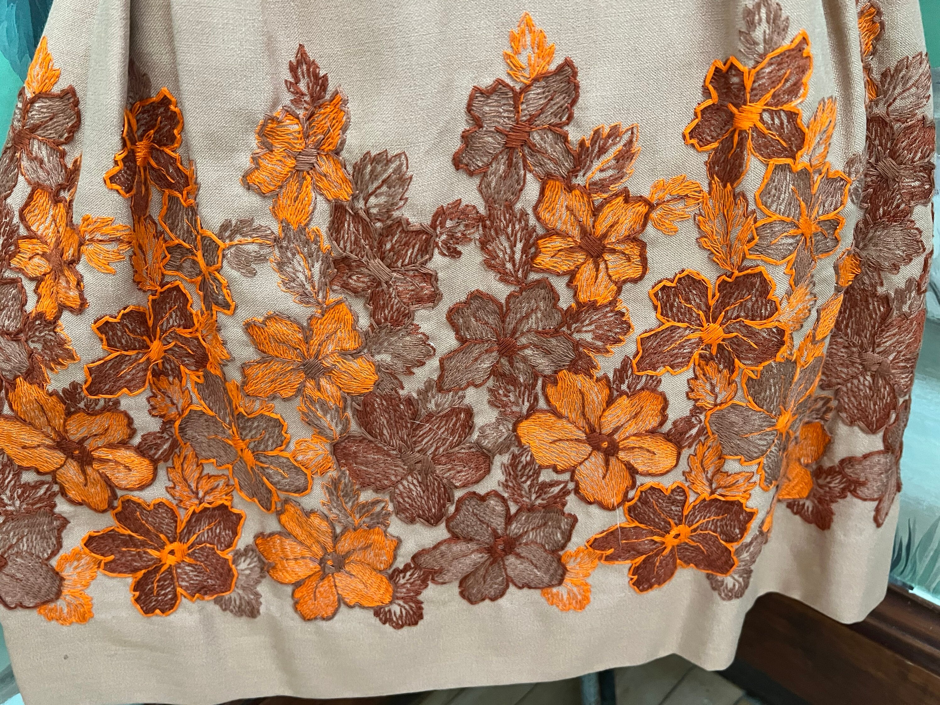 1960s Tan Fall Autumn Floral Embroidered Dress - Etsy
